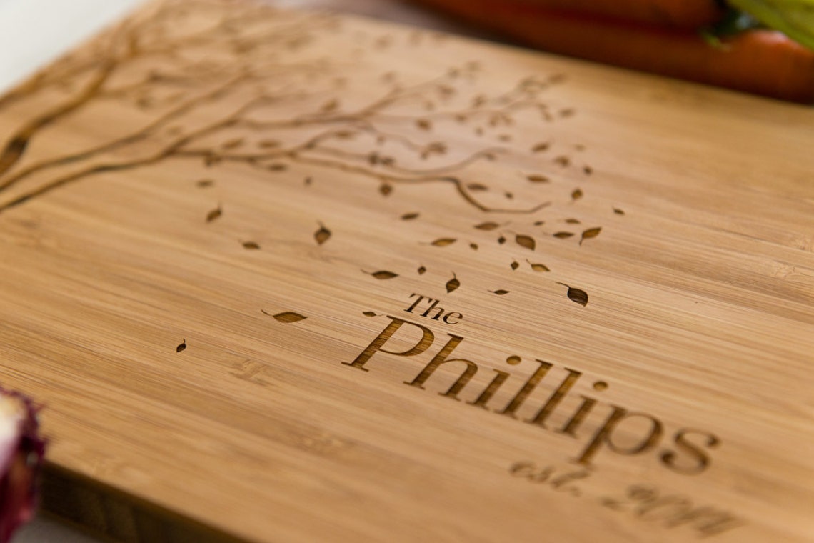 Personalized, Engraved Tree and Leaves Cutting Board by Left Coast ...