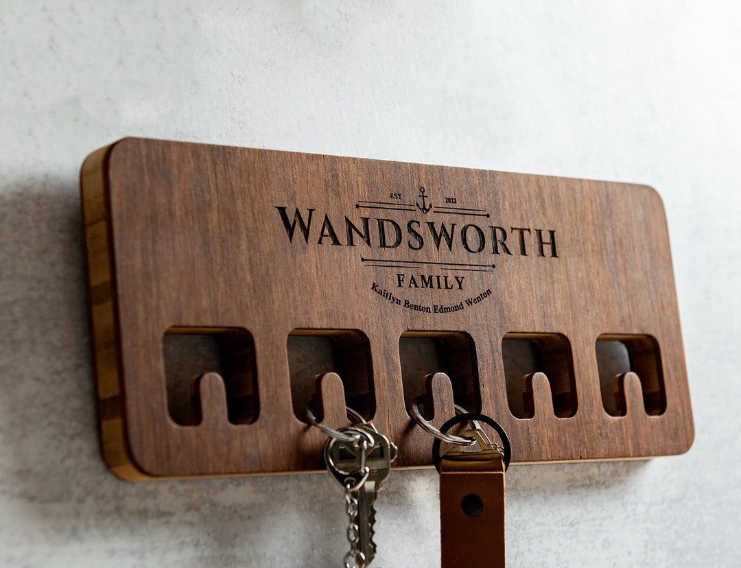 Wood Wall Mount for Keychains - Personalized Engraved Family Names - Etsy