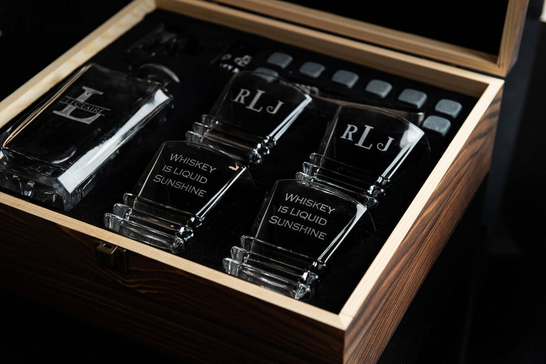Personalized Engraved Decanter Full Set With Wood Box, Glasses, and ...