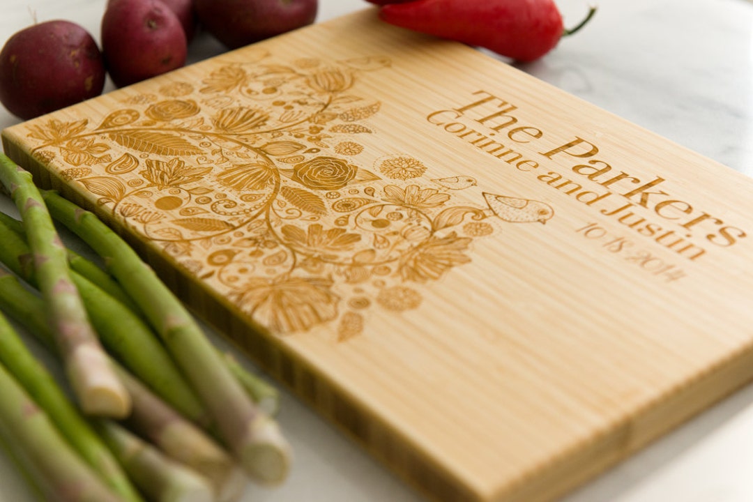 Personalized, Engraved Flowers and Birds Cutting Board by Left Coast ...