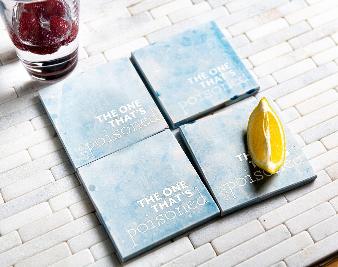 Funny Poisoned Not Poisoned Limestone Coasters Set - Real Stone - Etsy
