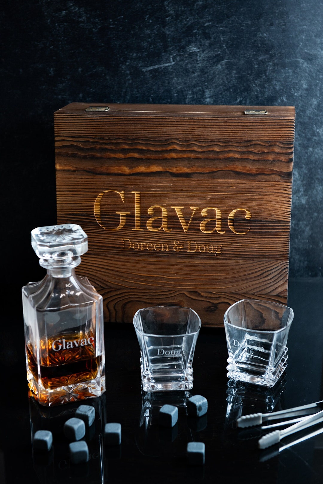 Personalized Engraved Decanter Full Set With Wood Box, Glasses, and ...