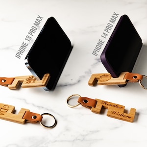 Personalized Wood Phone Stand Keychain - Etsy