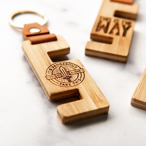 Personalized Wood Phone Stand Keychain - Etsy