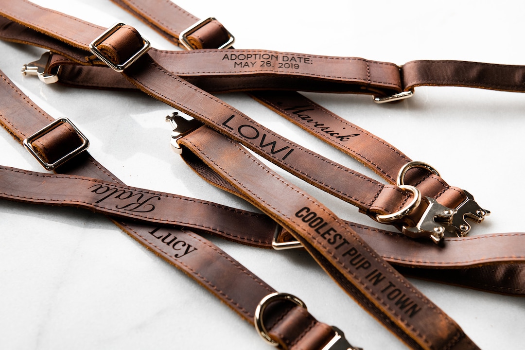 Personalized Distressed Leather and Kevlar Dog Collars With Leash Set ...