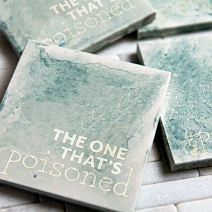 Funny Poisoned Not Poisoned Limestone Coasters Set - Real Stone - Etsy