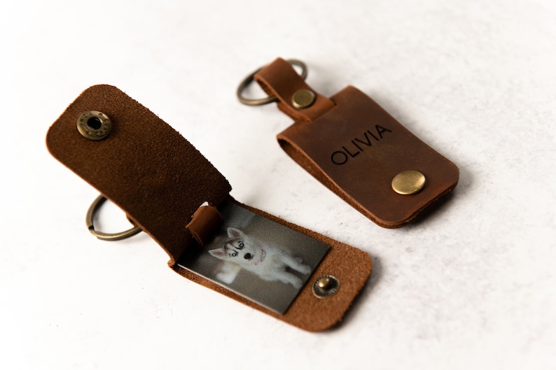 Personalized Photo Metal Tag Leather Keychain Engraved - Etsy