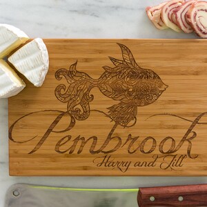 Personalized, Engraved Fish and Script Cutting Board by Left Coast ...