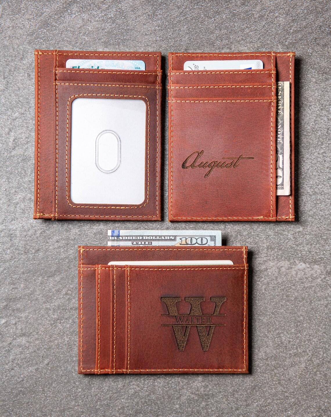 Slim Leather Wallet Personalized With ID Window the Ocala by - Etsy