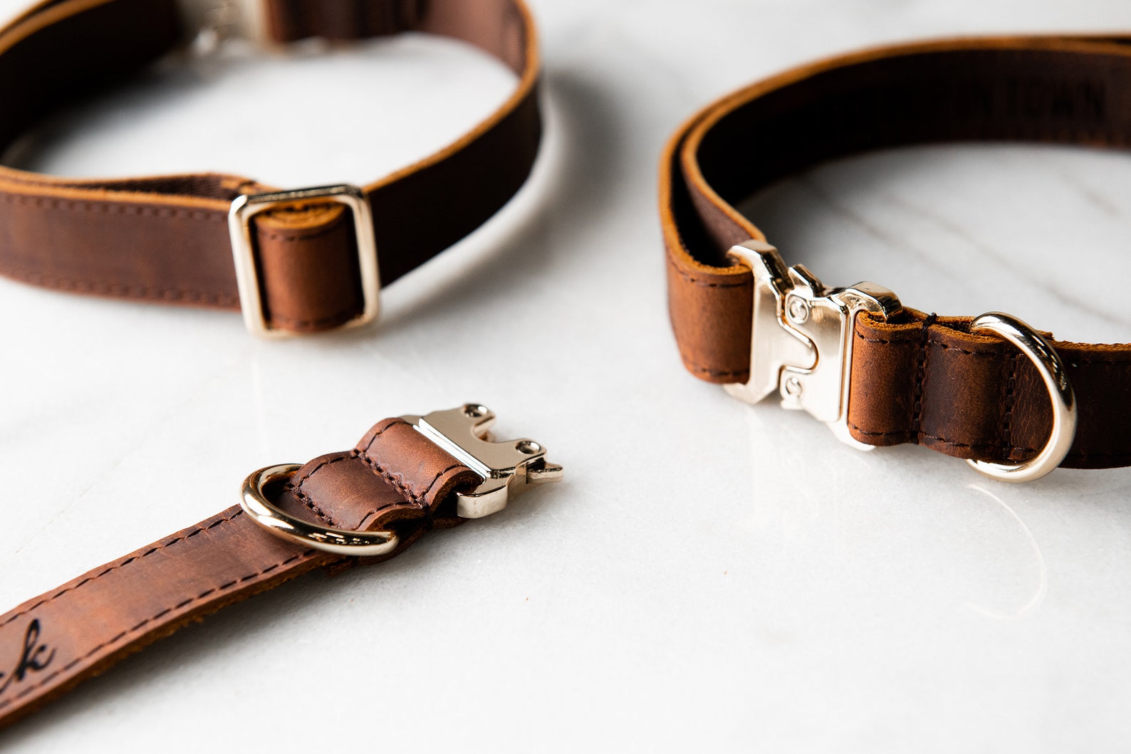 Personalized Distressed Leather and Kevlar Dog Collars With Leash Set ...