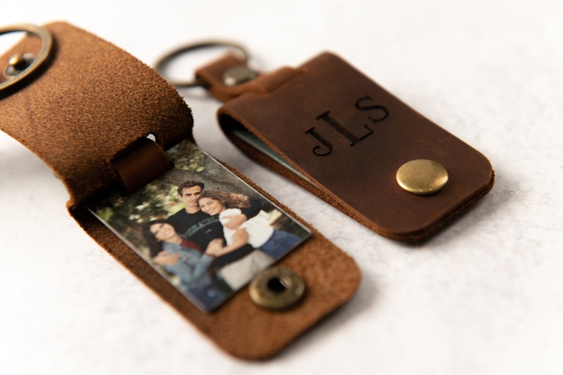 Personalized Photo Metal Tag Leather Keychain Engraved - Etsy