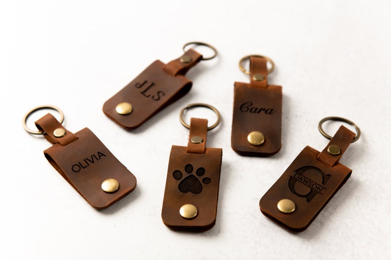 Personalized Photo Metal Tag Leather Keychain Engraved - Etsy