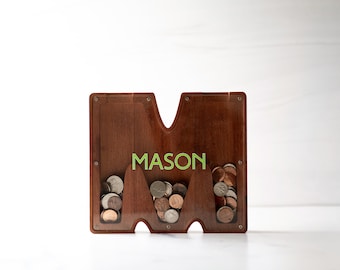 Personalized Initial Letter Shaped Wood Coin Bank - 10 Font and 5 ...