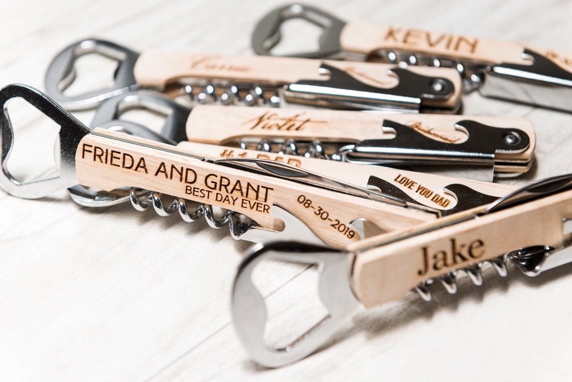 Personalized Engraved Corkscrews Dark or White Oak | Etsy