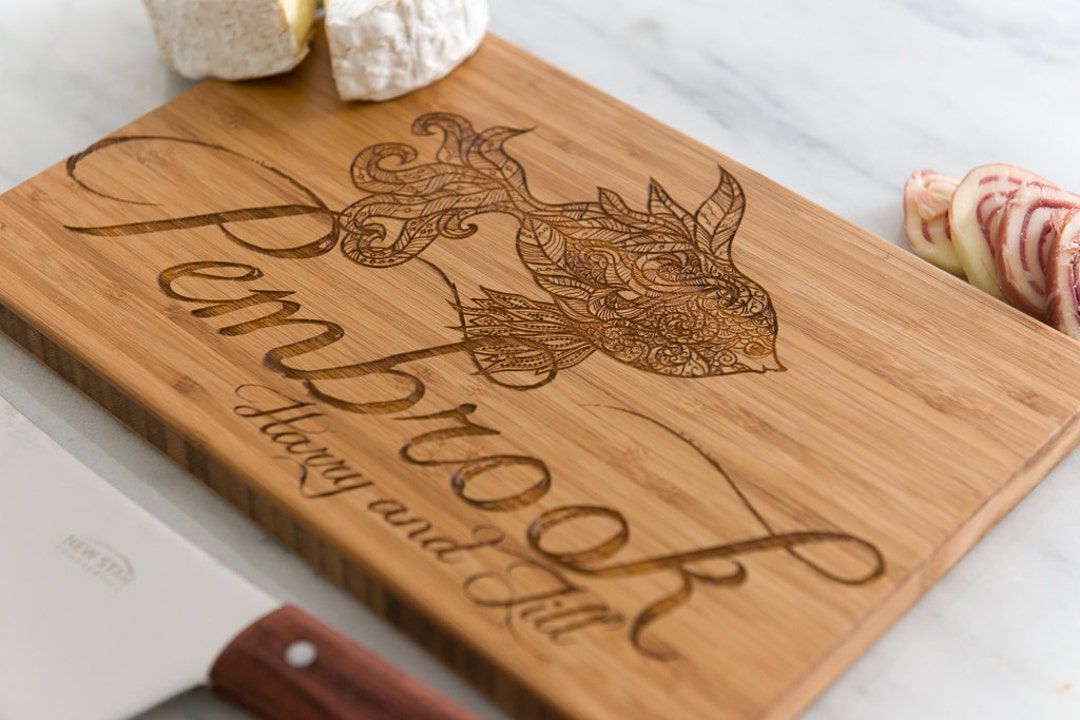 Personalized, Engraved Fish and Script Cutting Board by Left Coast ...