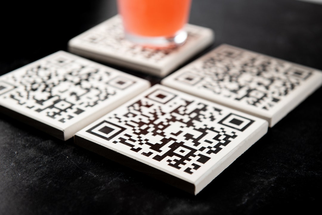 QR Code White Limestone Coasters - Etsy