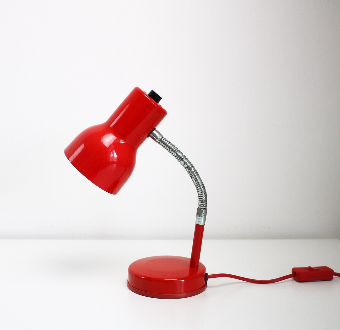 1987 Bendy Red and Metal Goose Neck Desk Lamp - Etsy UK