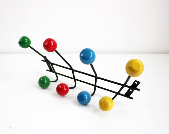 1950s 60s Rare French Atomic Double Row Coat Hook - Black Metal ...