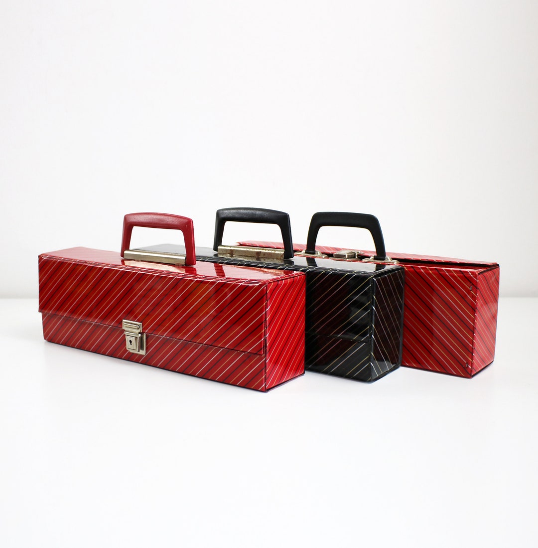 1980s Cassette Carry Cases Shiny Red or Black Vinyl With Diagonal ...