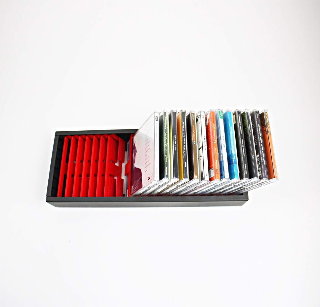 90s 2000s Black and Red Plastic Flip CD Storage Unit / Rack by W H ...