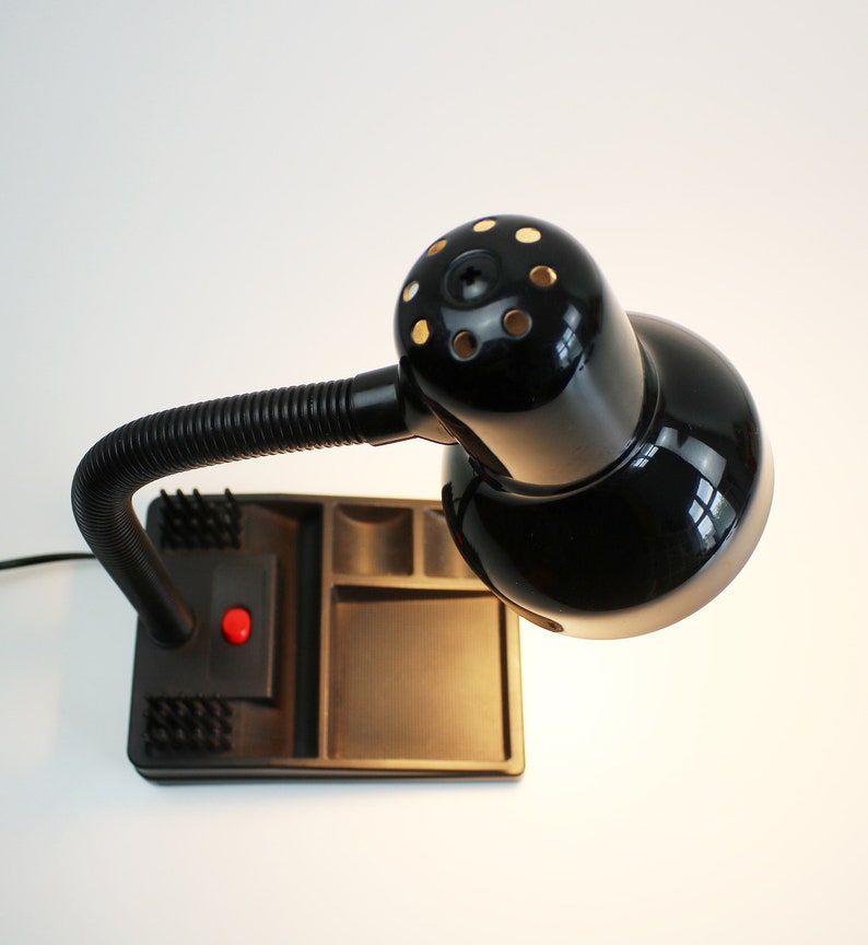 1980s Bendy Lamp With Desk Tidy and Pencil Holders - Black Plastic and ...