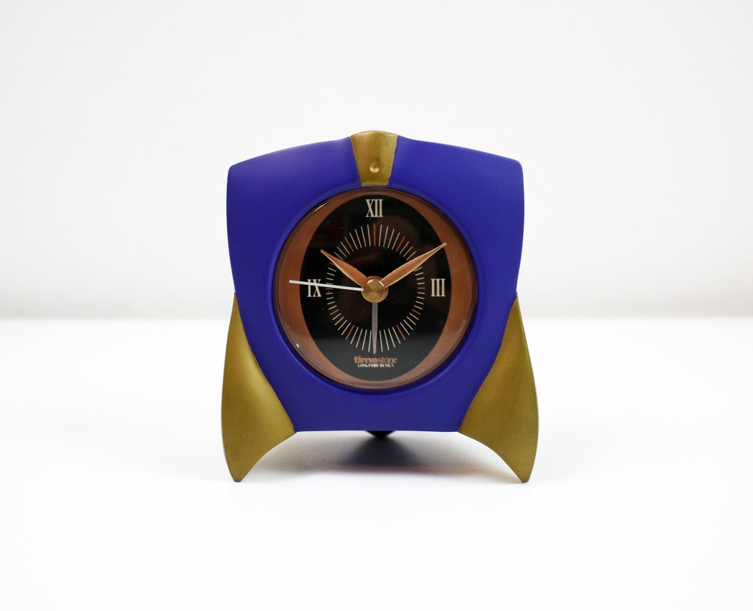 1980s 90s Memphis Postmodern Mantle Clock in Purple and Gold by ...