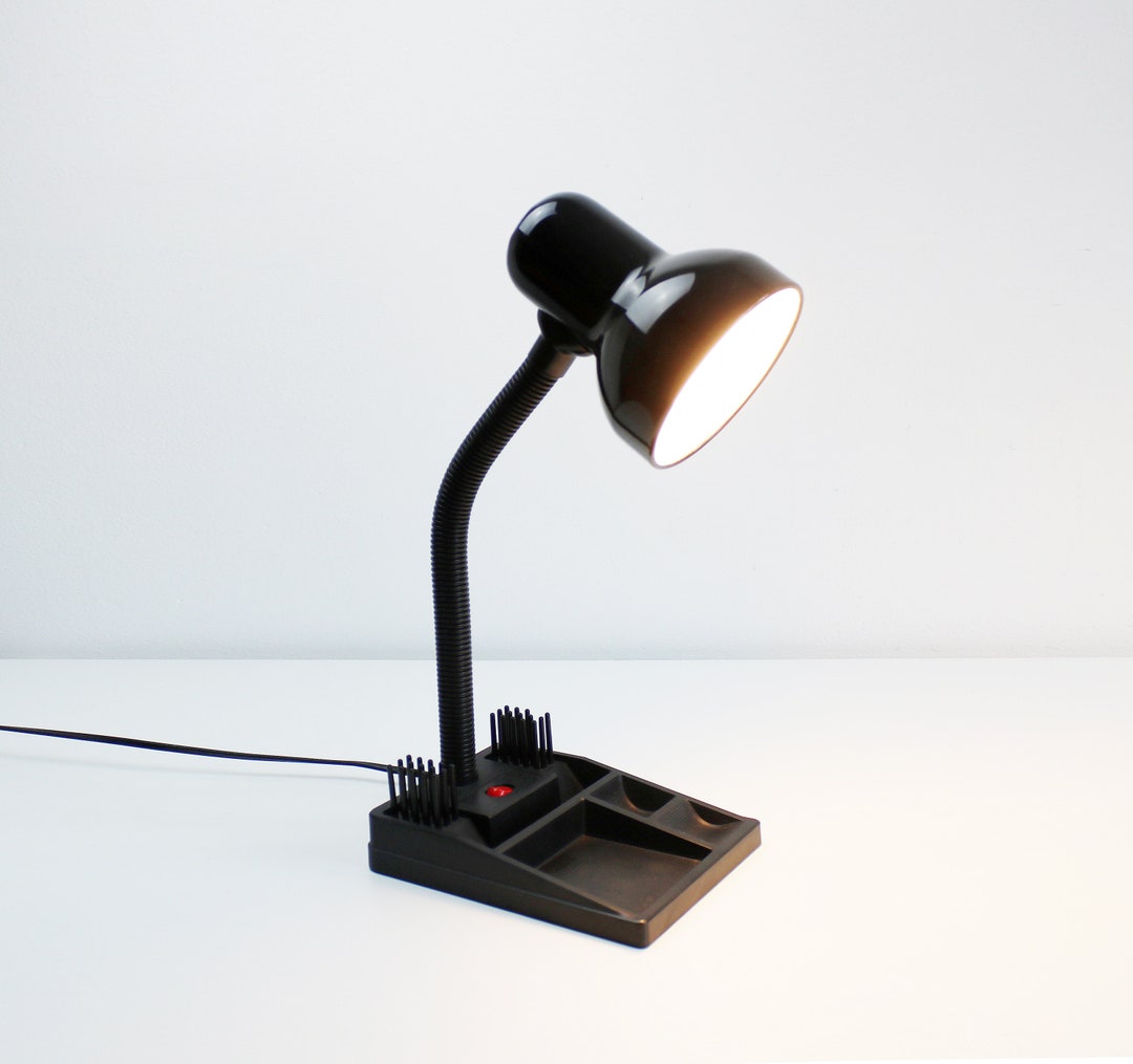 1980s Bendy Lamp With Desk Tidy and Pencil Holders - Black Plastic and ...