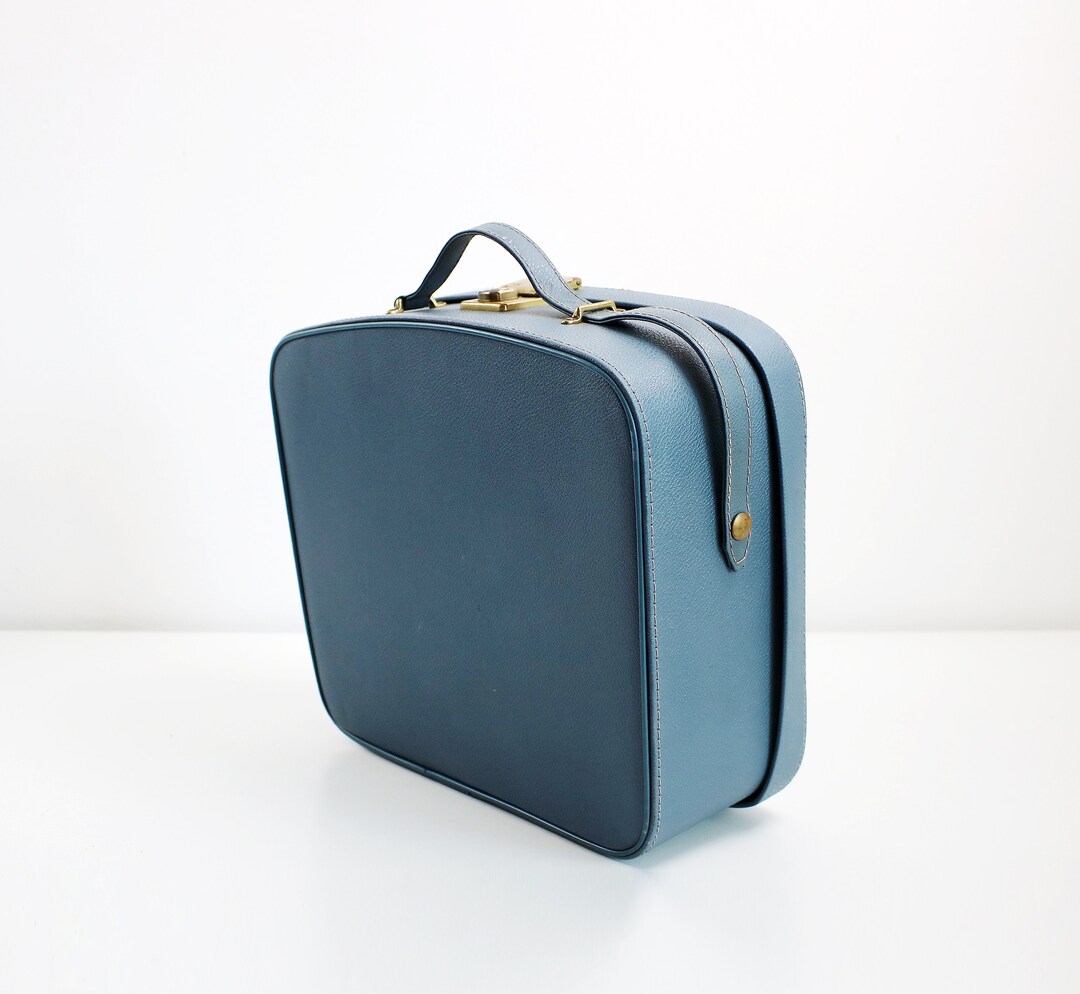 1960s 70s Blue Vanity Case, Cabin Bag, Overnight Bag With Blue Lining ...
