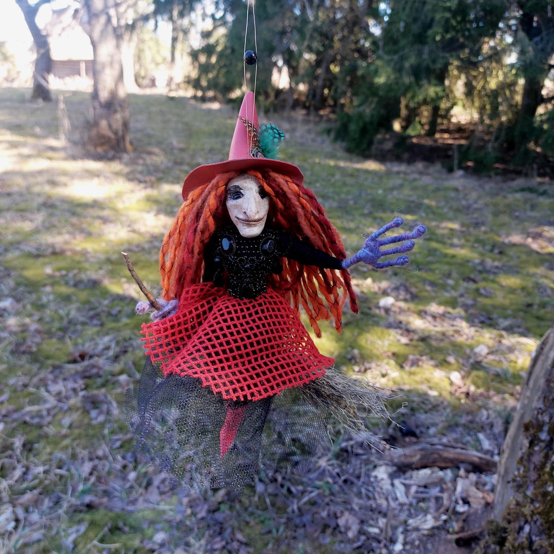 The Broom Queen - Hanging Witch Doll - Hanging Witch on Broom Art Doll ...