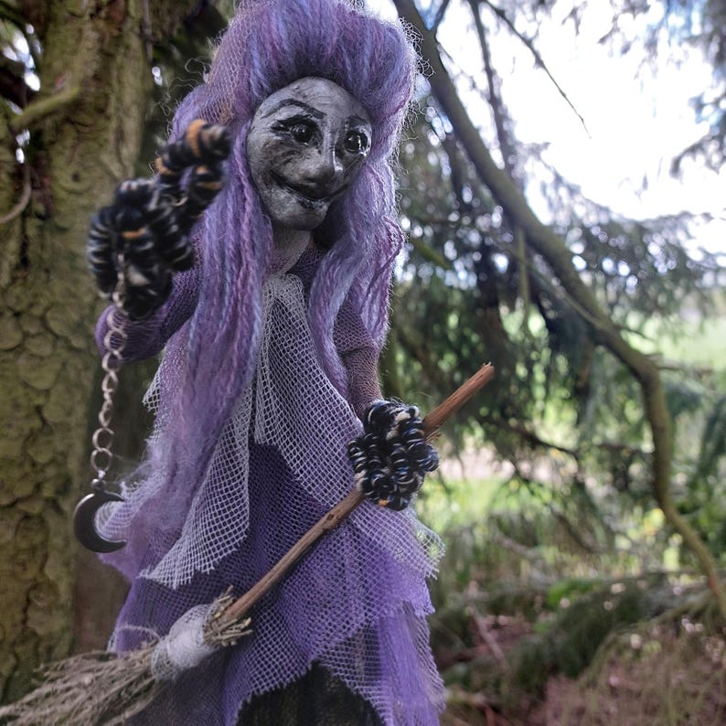Hand-sculpted Purple Moon Witch Doll: Hanging Halloween Decor (11.8 ...