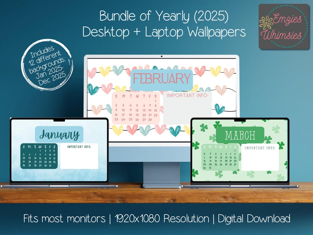 2025 Monthly Desktop Wallpaper Bundle | Set of 12 Wallpapers | Computer ...