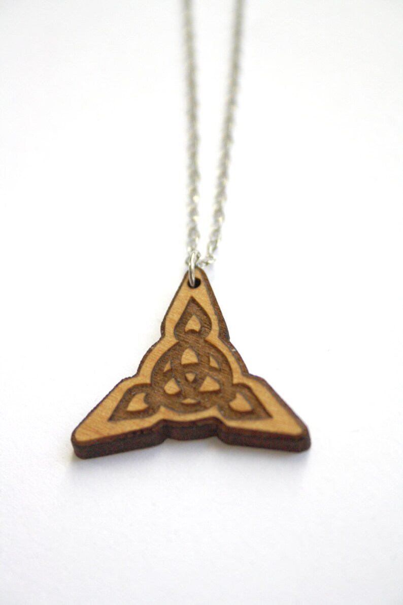 Collier pendentif bois triangle celtique, celte, entrelacs, bijou homme ...