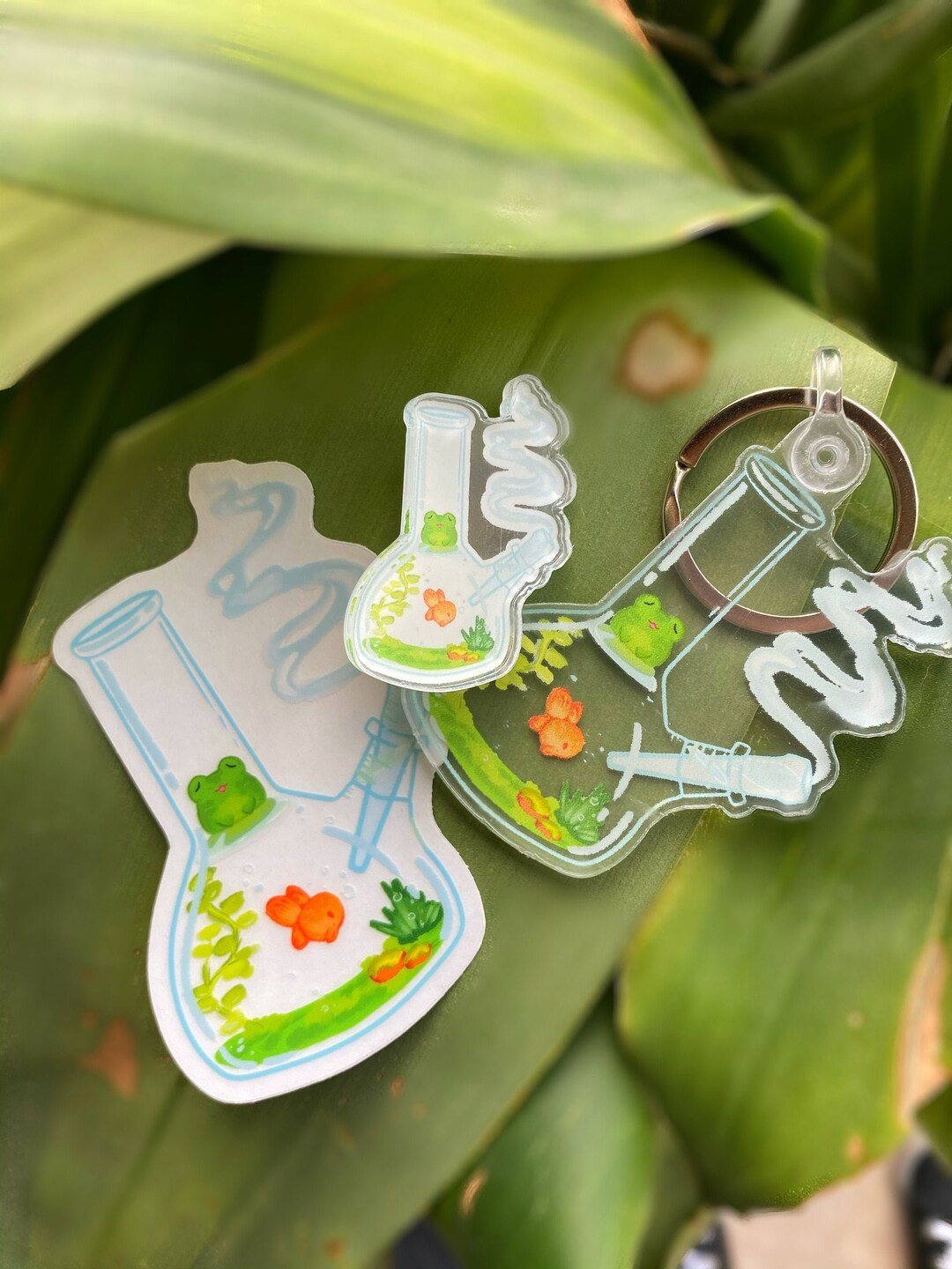 Bong Frog Collection - Transparent Sticker, Pin, Keychain, Whole ...