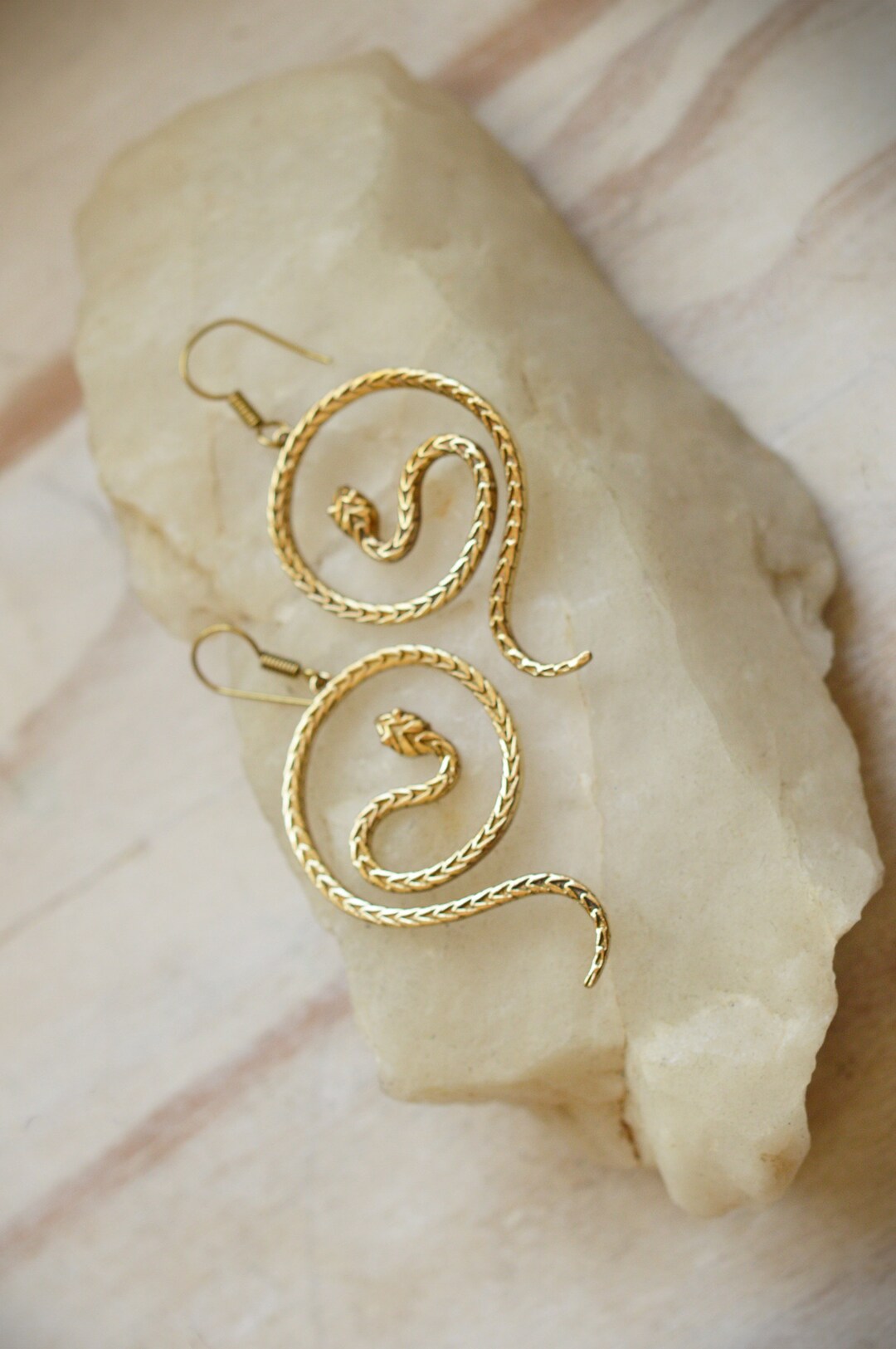 ANGITIA Golden Snake Spiral Dangling Earrings. Tribal, Witchy, Boho ...