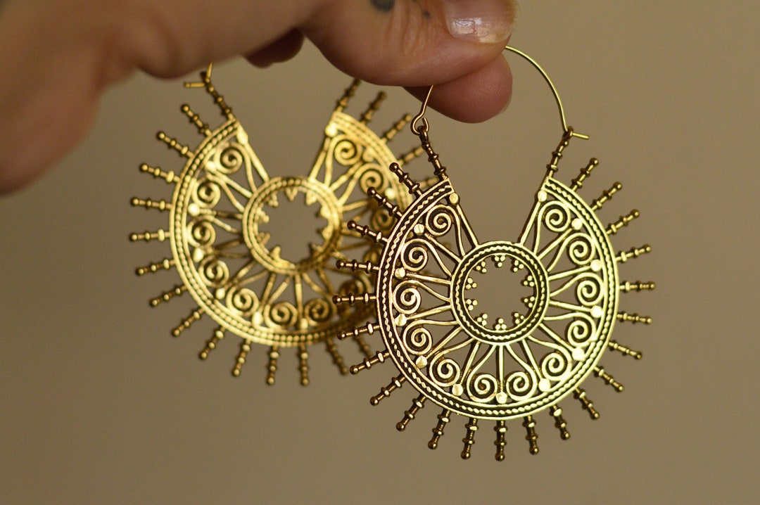 KALI* Extra Large Tribal Hoop Earrings. Oversized Ethnic Hoops. Brass ...