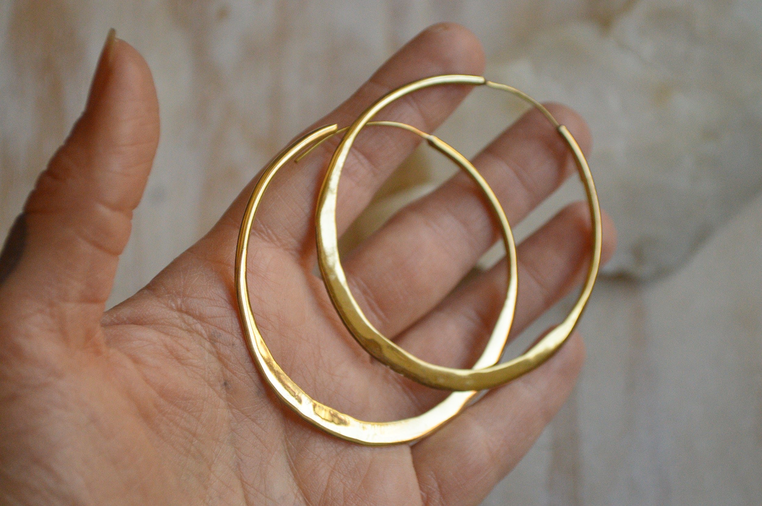 AUREA* Rustic Oversized Tribal Golden Hoops With Hammered Effect . Gold ...