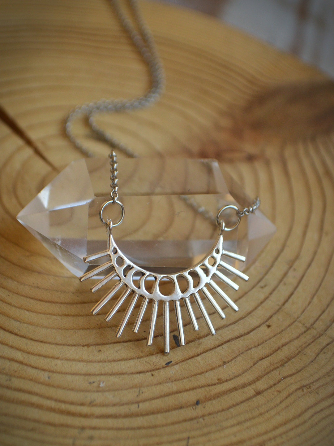 COSMO NECKLACE* Silver Sun and Moon Pendant. Plated Brass Pendant. Boho ...