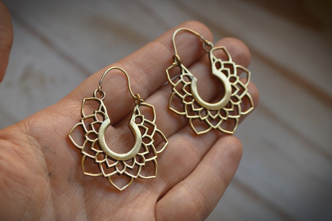 LOTUS* Ethnic Mandala Golden Hoops. Golden Hoop Earrings. Hippie, Boho, Gypsy, Tribal, Indian ...