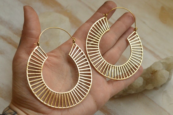 SHAFIRA Giant hoop earrings. 70 mm extra large geometric earrings. Oversized golden ethnic jewellery Etsy