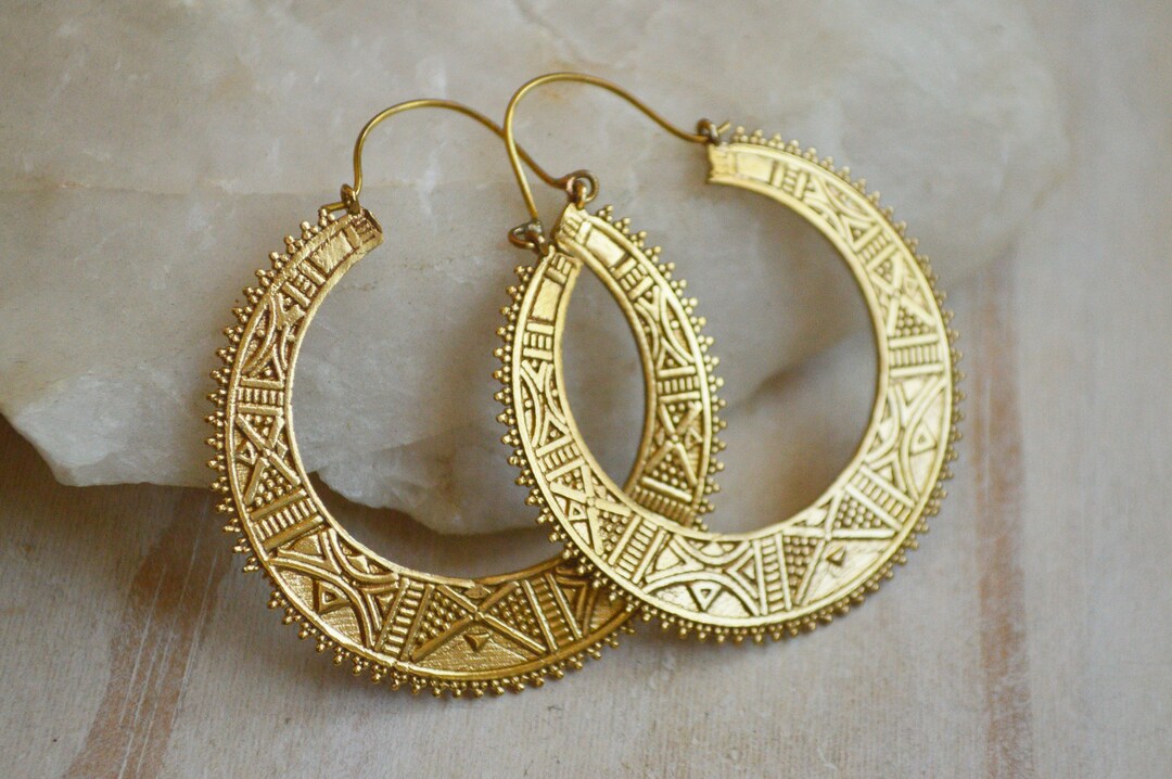 CHIMALMA Motif aztèque double face grands cerceaux tribaux dorés ...