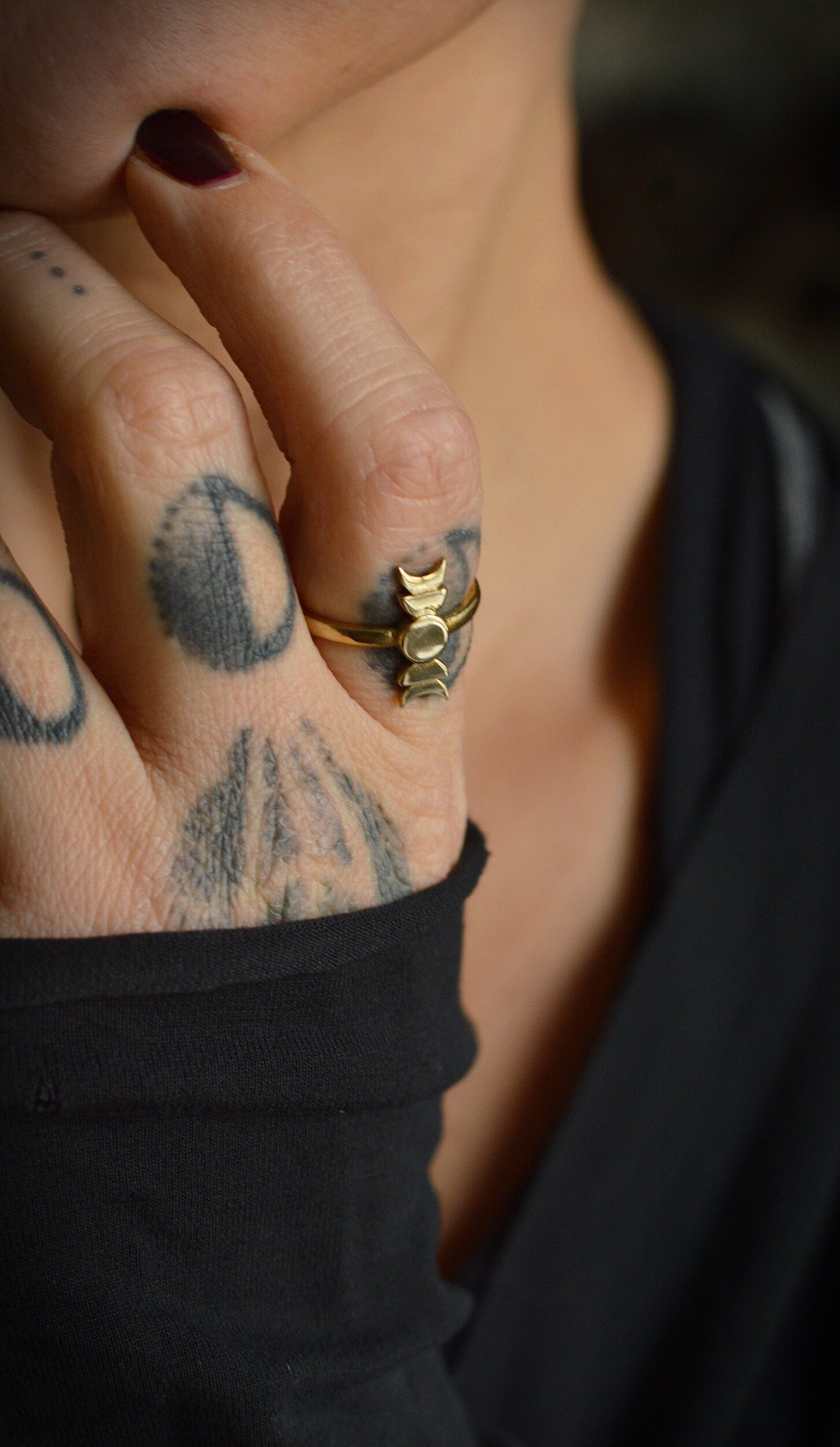 COSMO RING* Golden Lunar Phase Ring, Geometric Delicate Brass Ring. Celestial Style Jewellery - Etsy