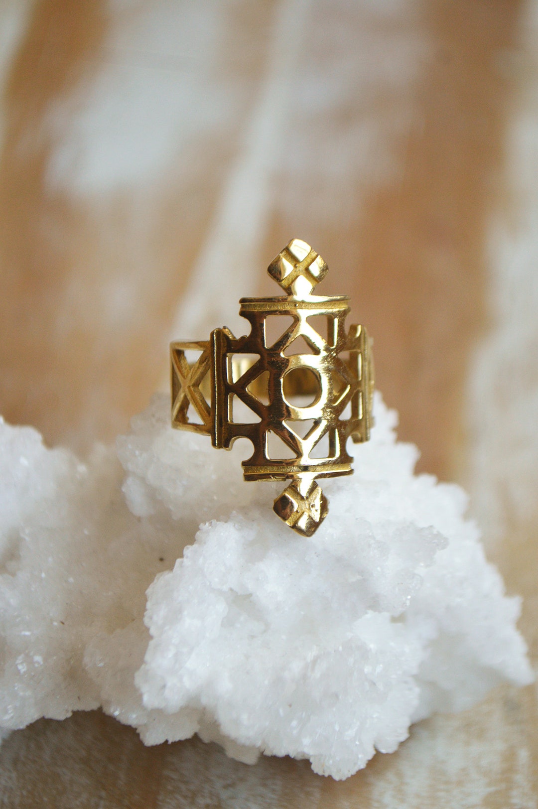BERBER* Cross Brass Tribal Ring, Desert Tribe Adjustable Jewellery ...