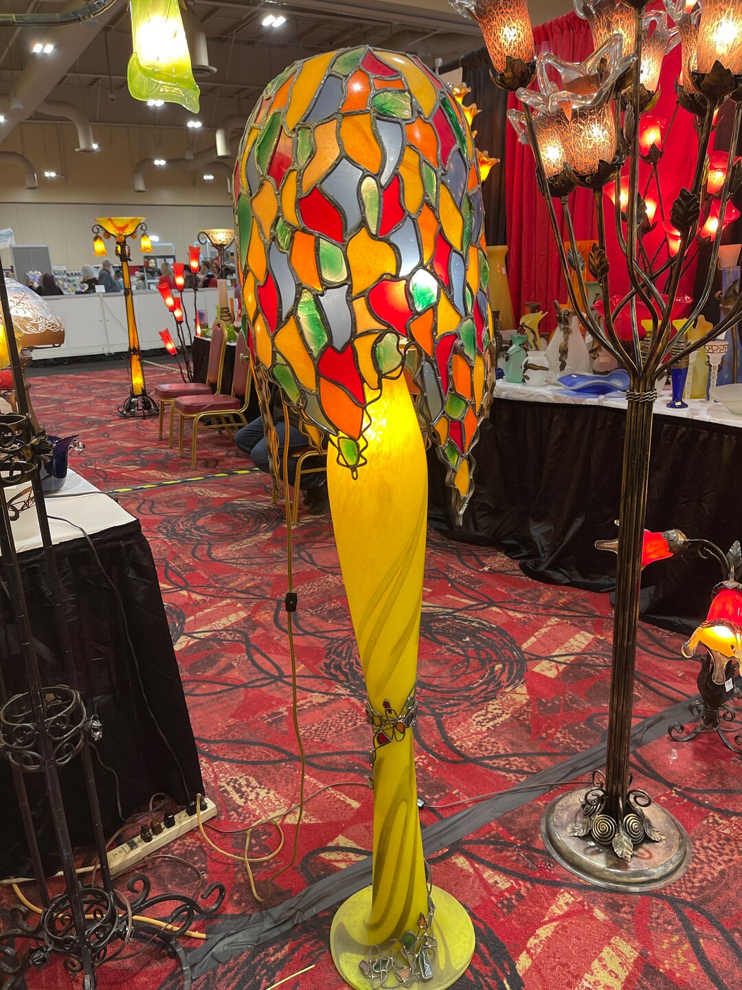 Handmade Blown Glass Floor Lamp With Stain Glass Top Shade 66tall - Etsy