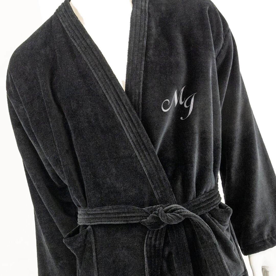 Personalized Monogram and Name Laminated Black Kimono Bathrobe - Etsy