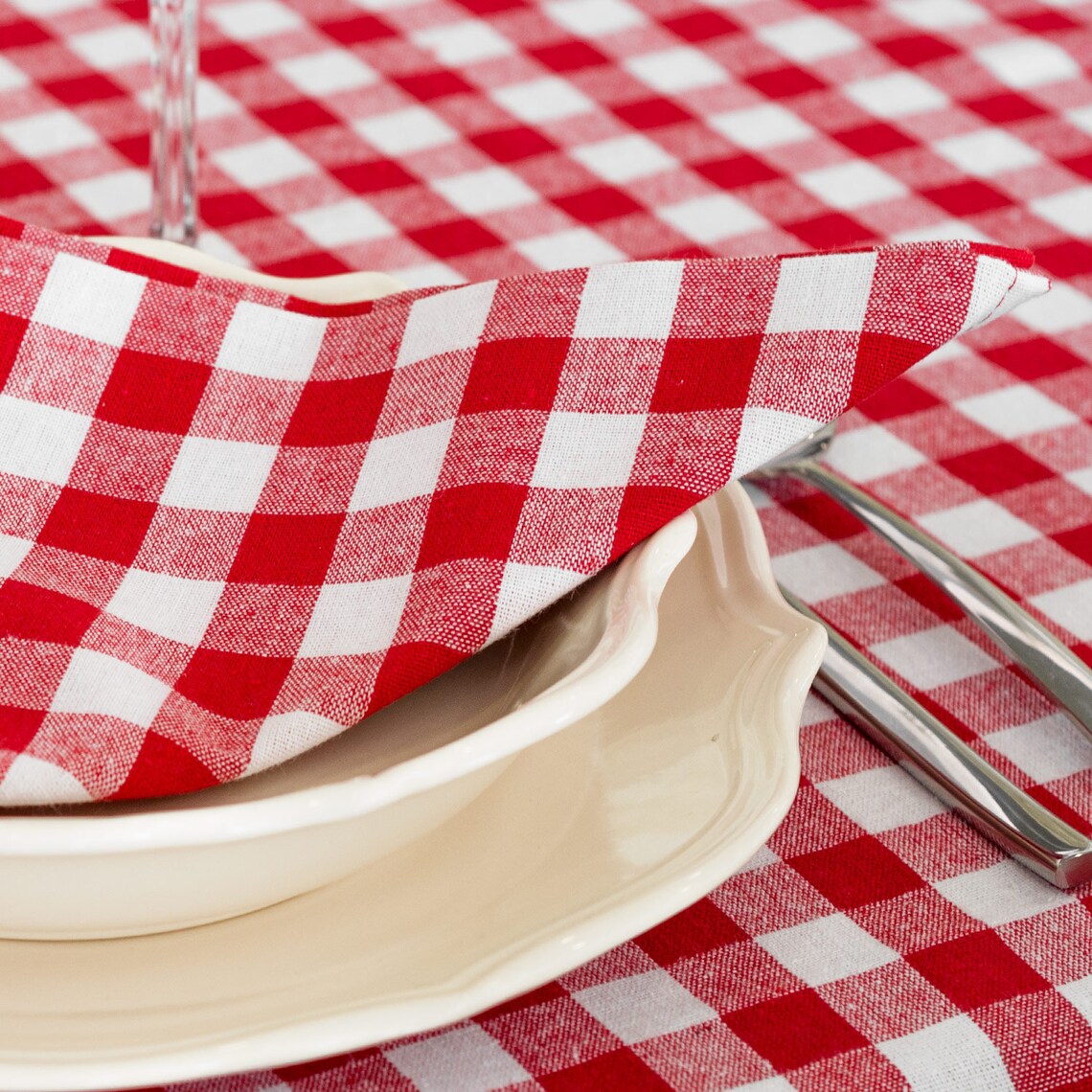 Pizzeria Chess Tablecloth Rectangle 100% Cotton Red and - Etsy
