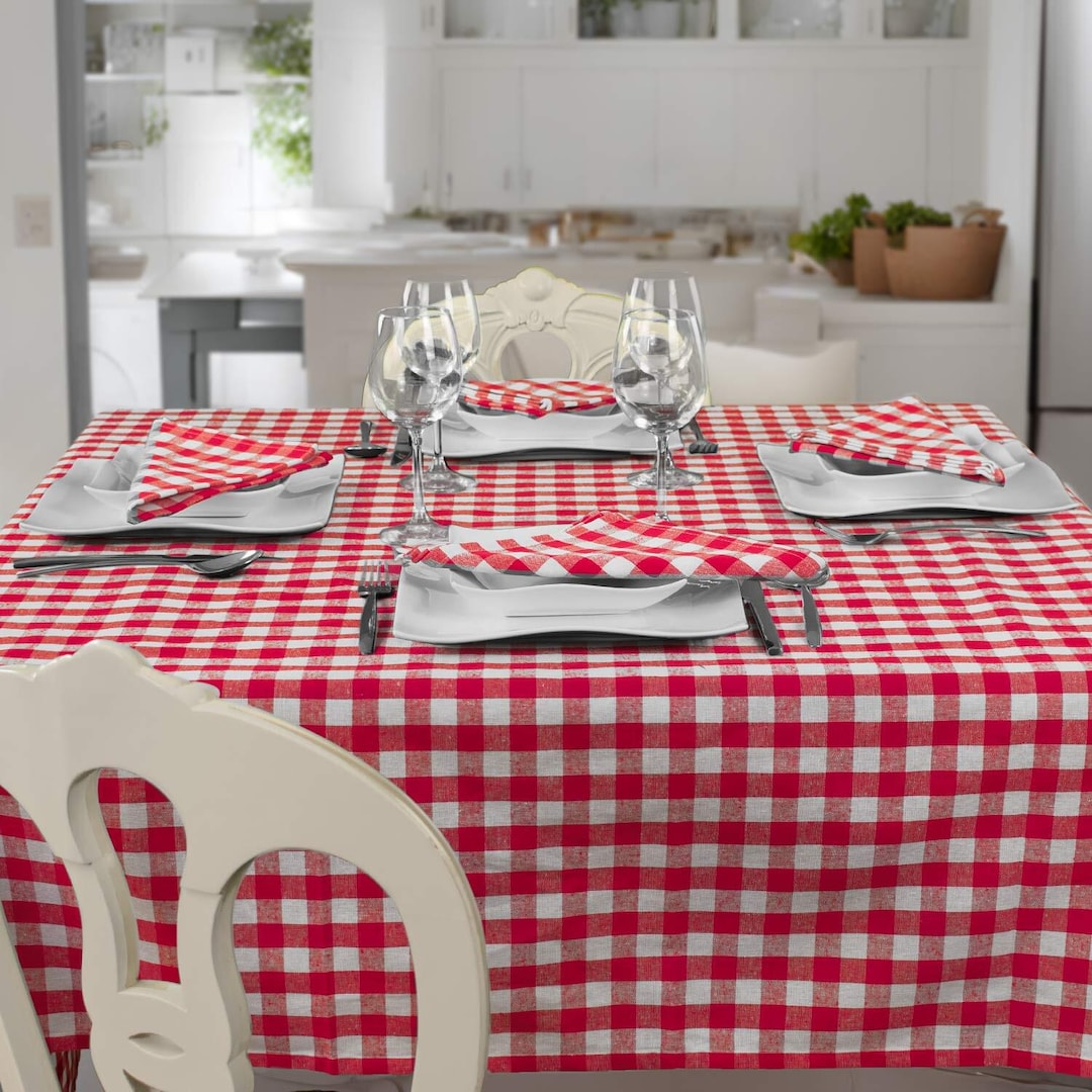 Pizzeria Chess Tablecloth – Rectangle - 100% Cotton - Red and White ...