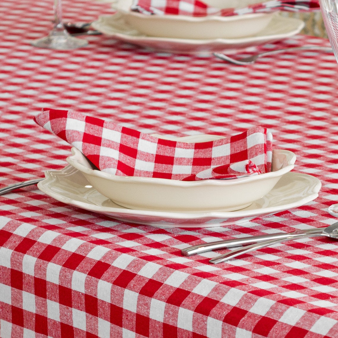 Pizzeria Chess Tablecloth Rectangle 100% Cotton Red and - Etsy