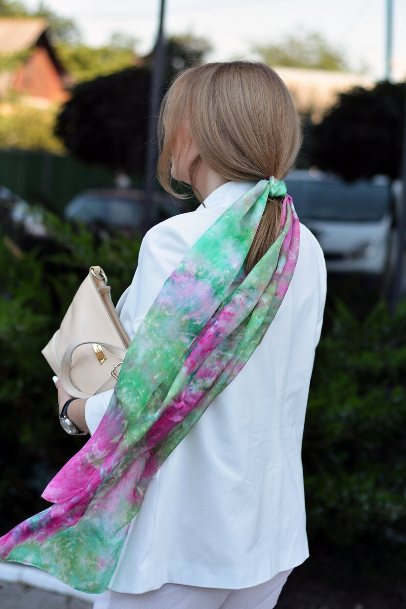 Silk hair scarf ponytail hair scarf long tail silk scarf for | Etsy