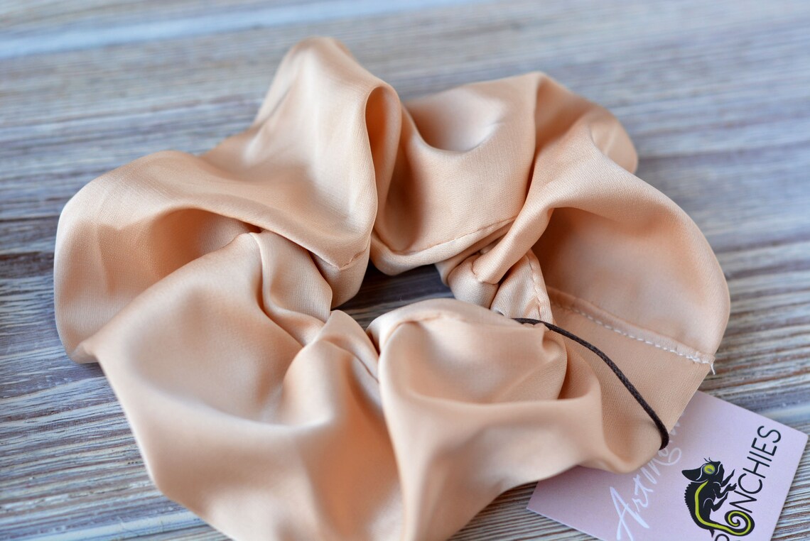 Beige big scrunchies for thick hair satin scrunchies pack no | Etsy
