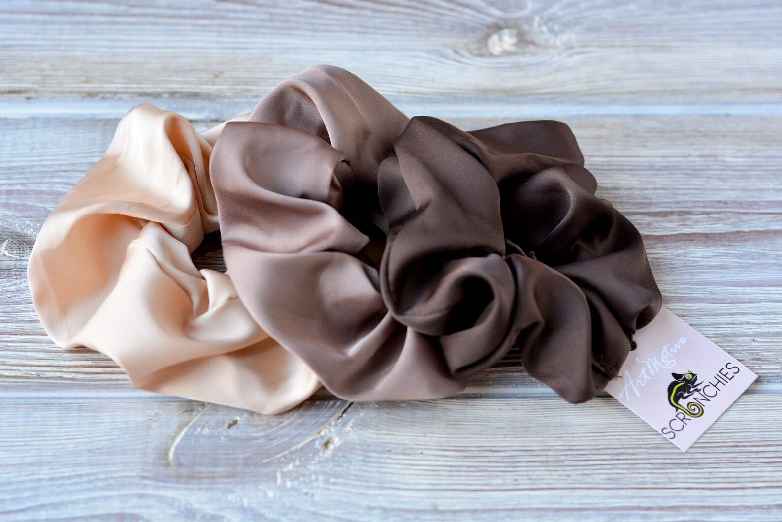 Beige big scrunchies for thick hair satin scrunchies pack no | Etsy